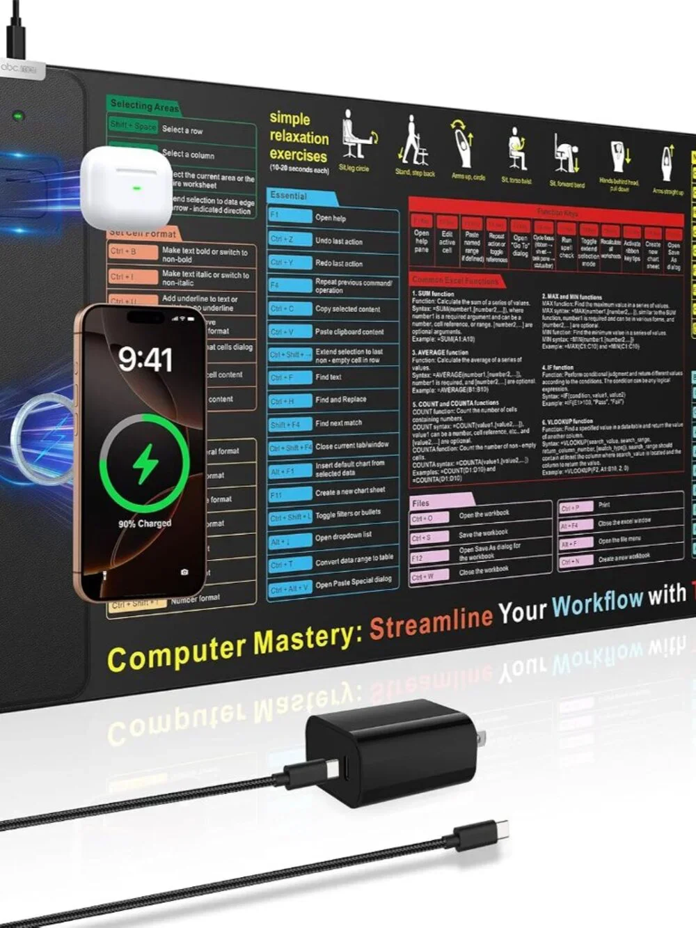 Other | Excel Cheat Sheet Mouse Pad With Wireless Charging 315x158 ...